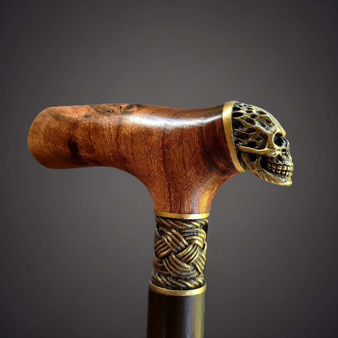 Cane Walking Cane Walking Stick Burl Wooden Handle Craft and Bronze ...