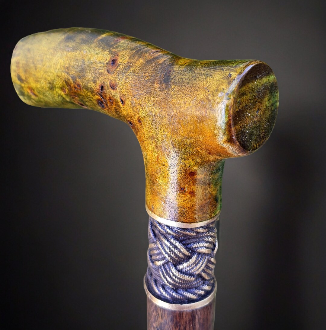 Cane Walking Cane Walking Stick Burl Wooden Handle Craft and Bronze ...