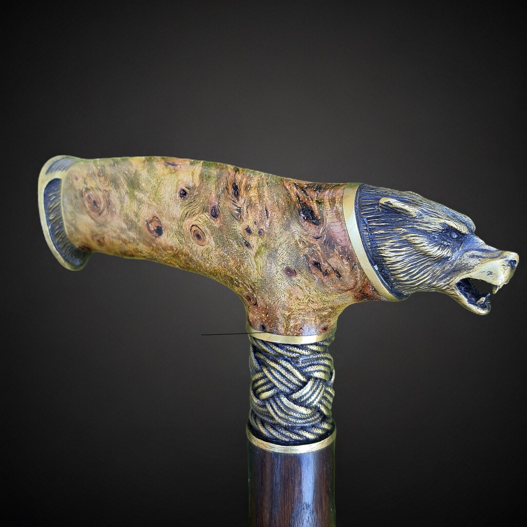 Cane Walking Cane Walking Stick Burl Wooden Handle Craft and Bronze ...