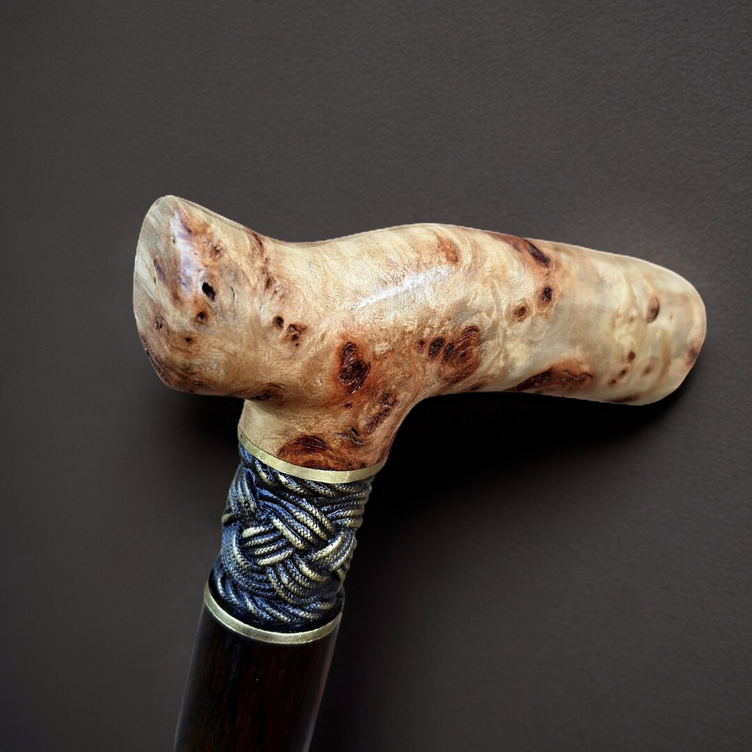 Cane Walking Cane Walking Stick Burl Wooden Handle Craft and Bronze ...