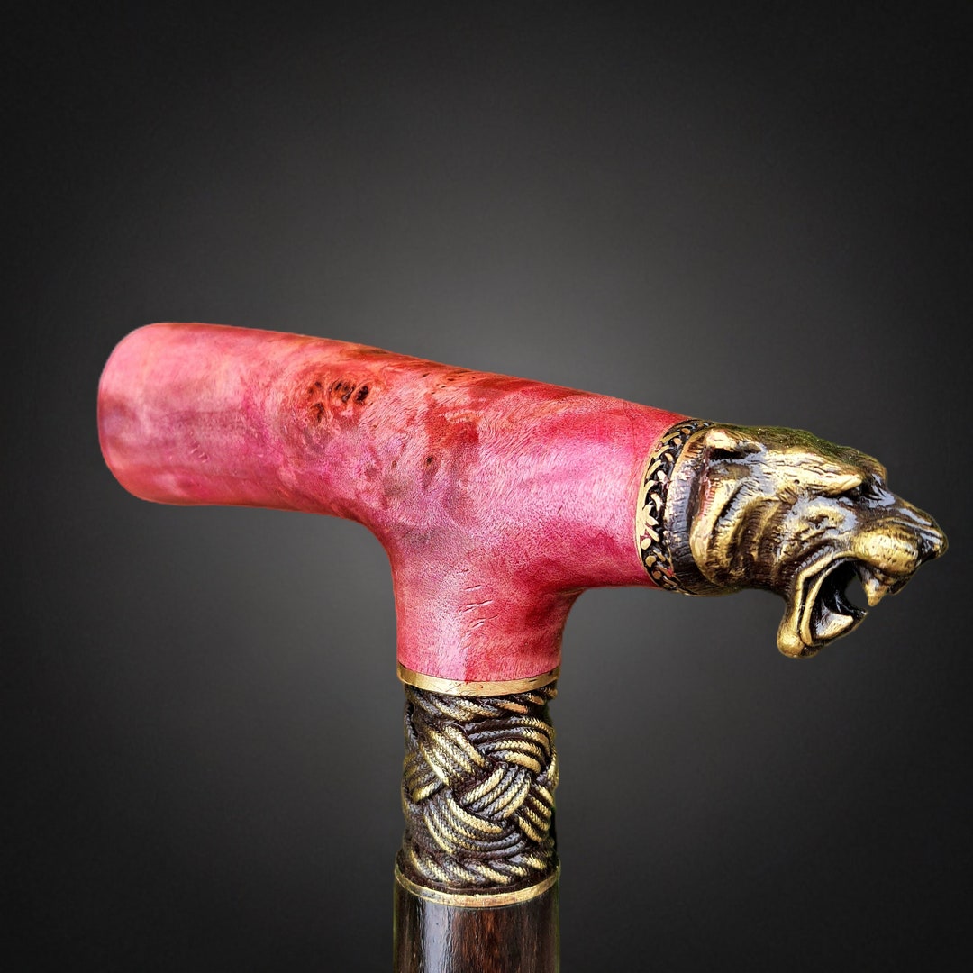 Cane Walking Cane Walking Stick Burl Wooden Handle Craft and Bronze ...