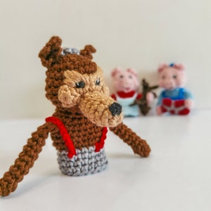 Three Little Pigs and Big Bad Wolf Crochet Pattern Finger Puppets ...