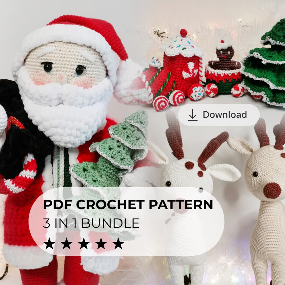 Christmas Amigurumi Crochet Pattern Bundle PDF - Santa, Reindeer ...