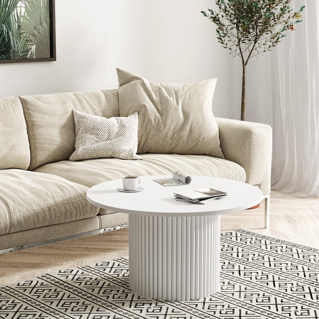 Asur Round Coffee Table With a Grooved Base. Industrial Table Different ...