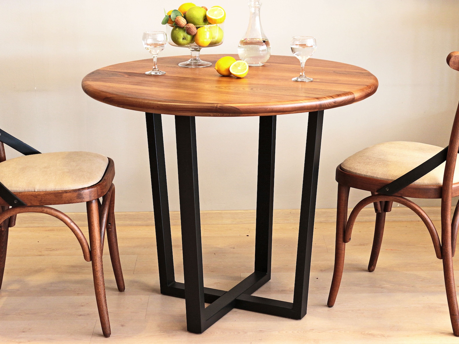 Round Dining Table Mid Century Modern Solid Wood Table - Etsy