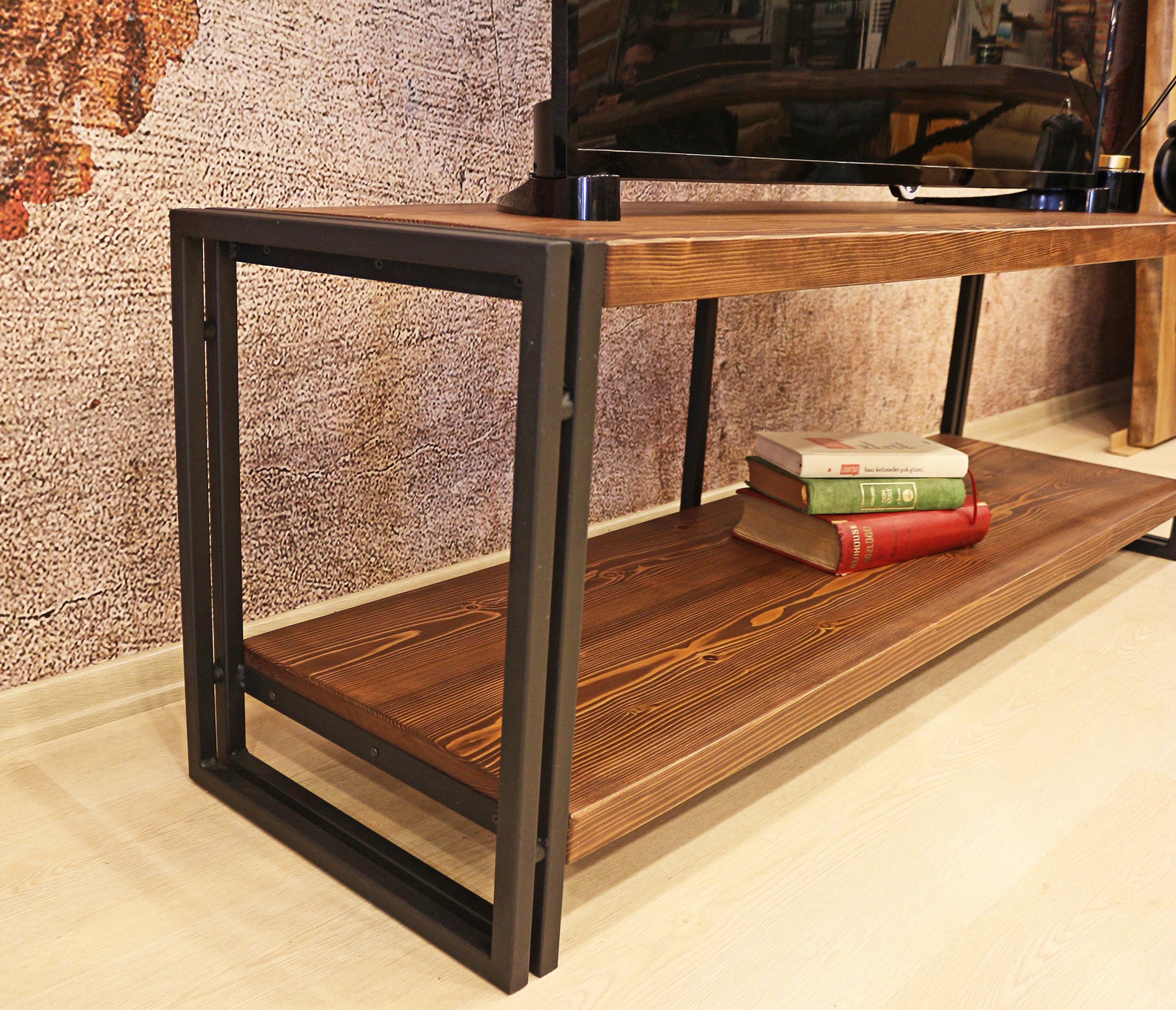 Wood and Metal Tv Stand - Rokko / Solid Wooden and Metal Media Console ...