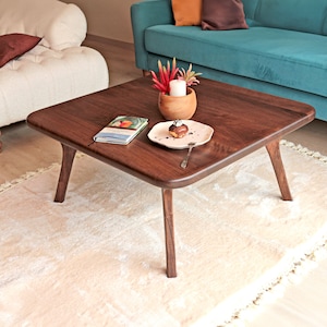 Mid Century Square Coffee Table , Solid Wood Square Coffee Table ...
