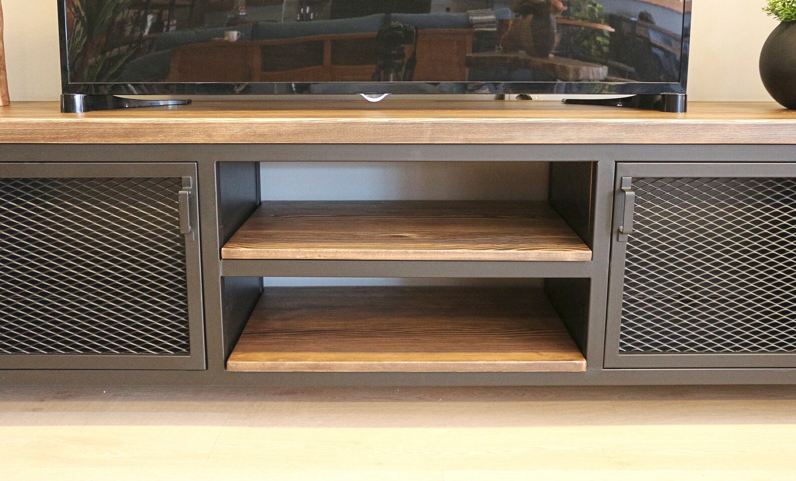 Industrial Design Wood and Steel Tv Unit Mass / Solid Wood - Etsy