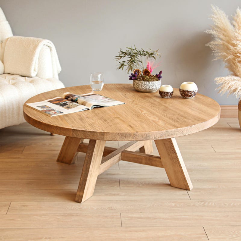 Round Wood Coffee Table - Etsy