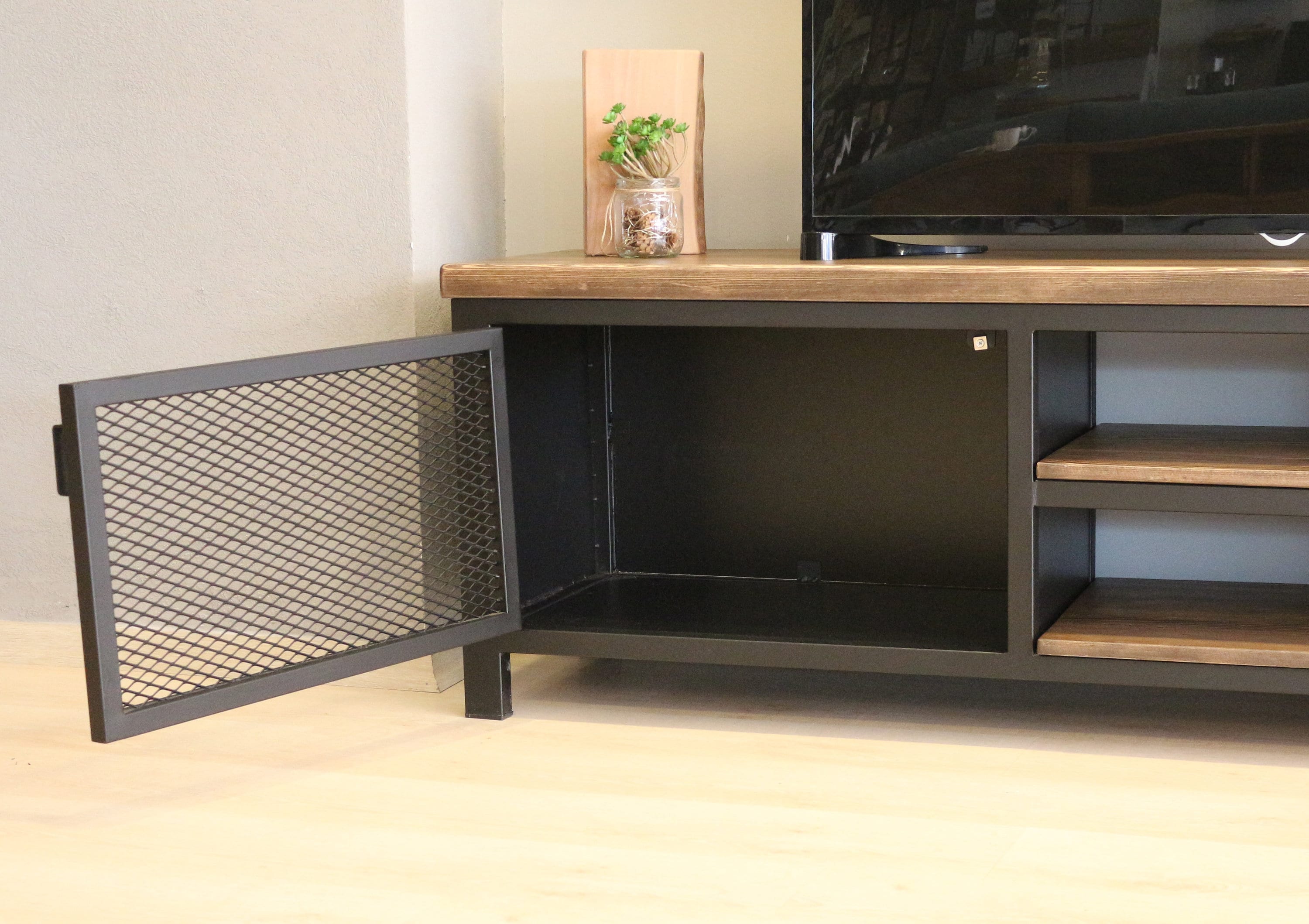 Industrial Design Wood and Steel Tv Unit Mass / Solid Wood - Etsy