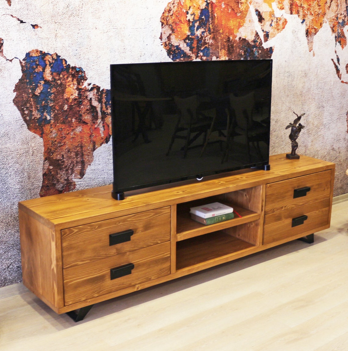 Rustic Wooden Tv Unit Natura / Solid Wooden Handmade Media - Etsy