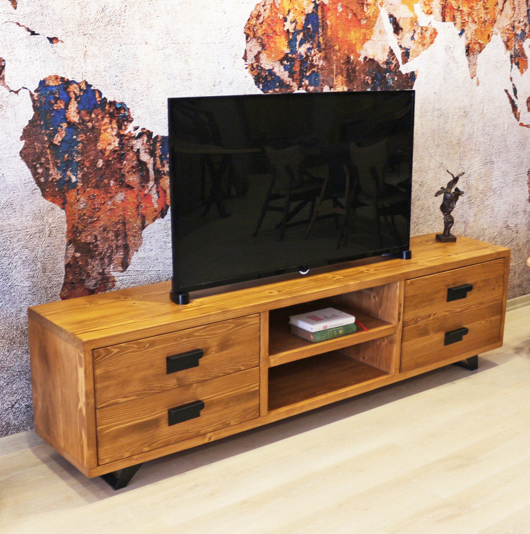 Rustic Wooden Tv Unit Natura / Solid Wooden Handmade Media - Etsy
