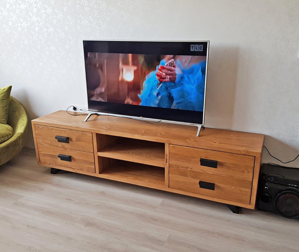 Rustic Wooden Tv Unit Natura / Solid Wooden Handmade Media - Etsy