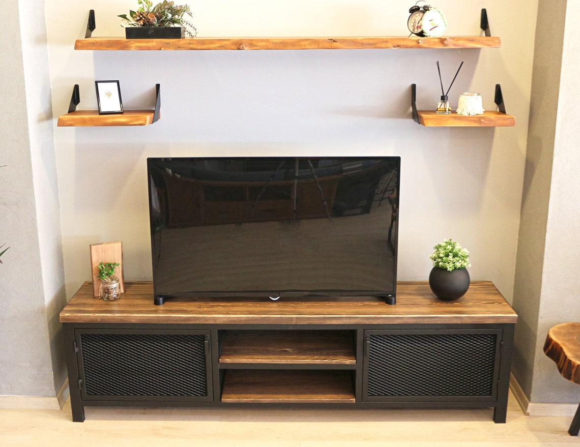 Industrial Design Wood and Steel Tv Unit Mass / Solid Wood - Etsy