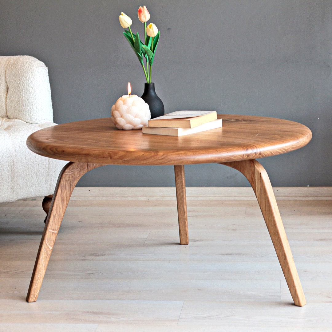 Oak Wood Round Coffee Table , Minimalist Modern Coffee Table , Solid ...