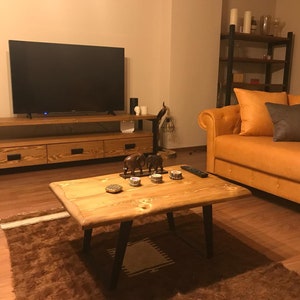 Solid Wood Coffee Table - Asya / Handmade Wood and Metal Legs Coffee Table / Custom Size Rustic ...