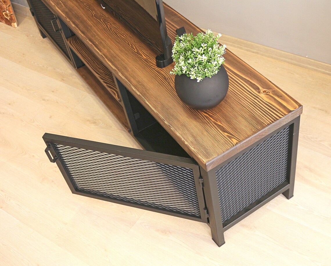 Industrial Design Wood and Steel Tv Unit Mass / Solid Wood - Etsy