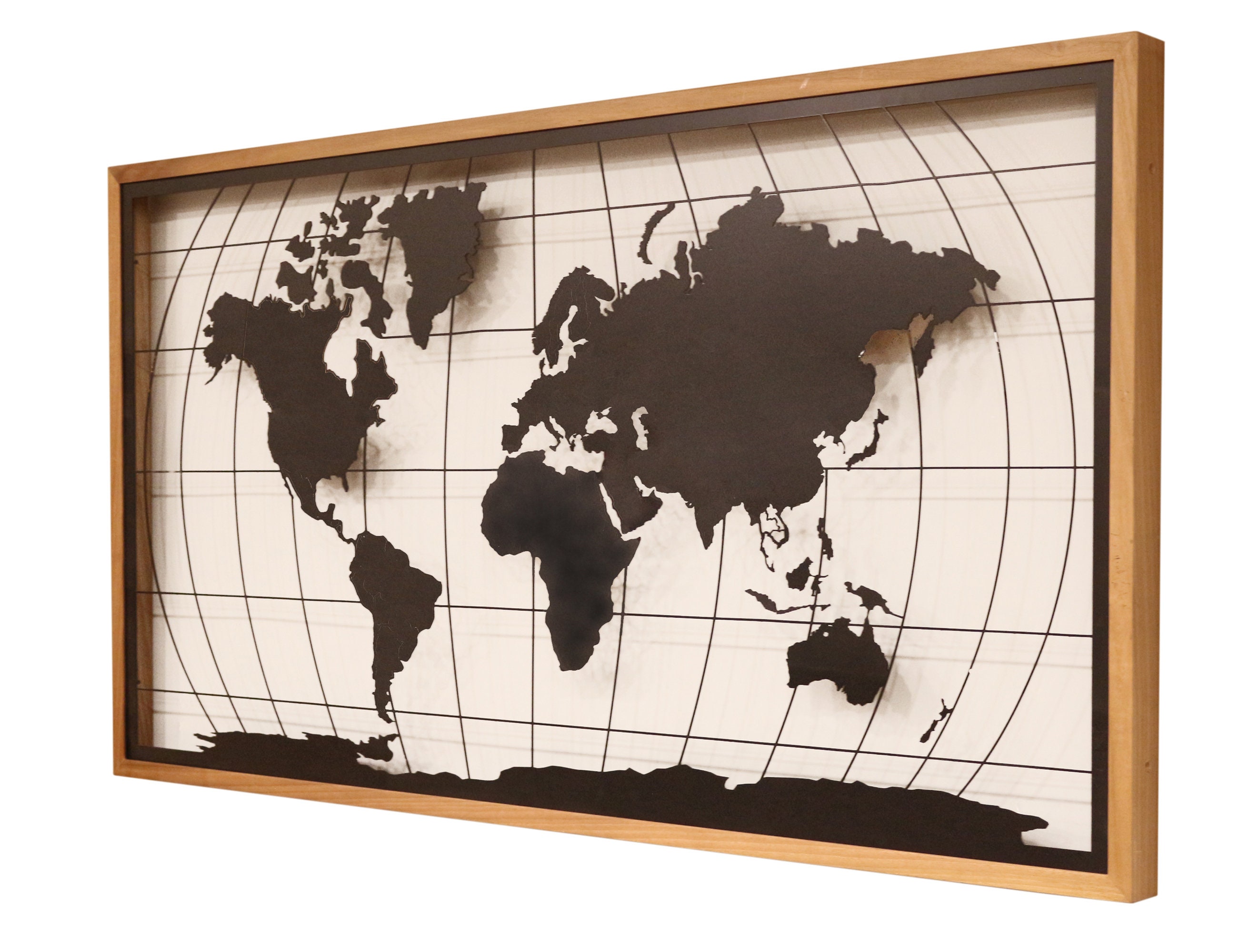Decorative World Map Poster / Metal Wall Decor With Wood Frame / Laser ...