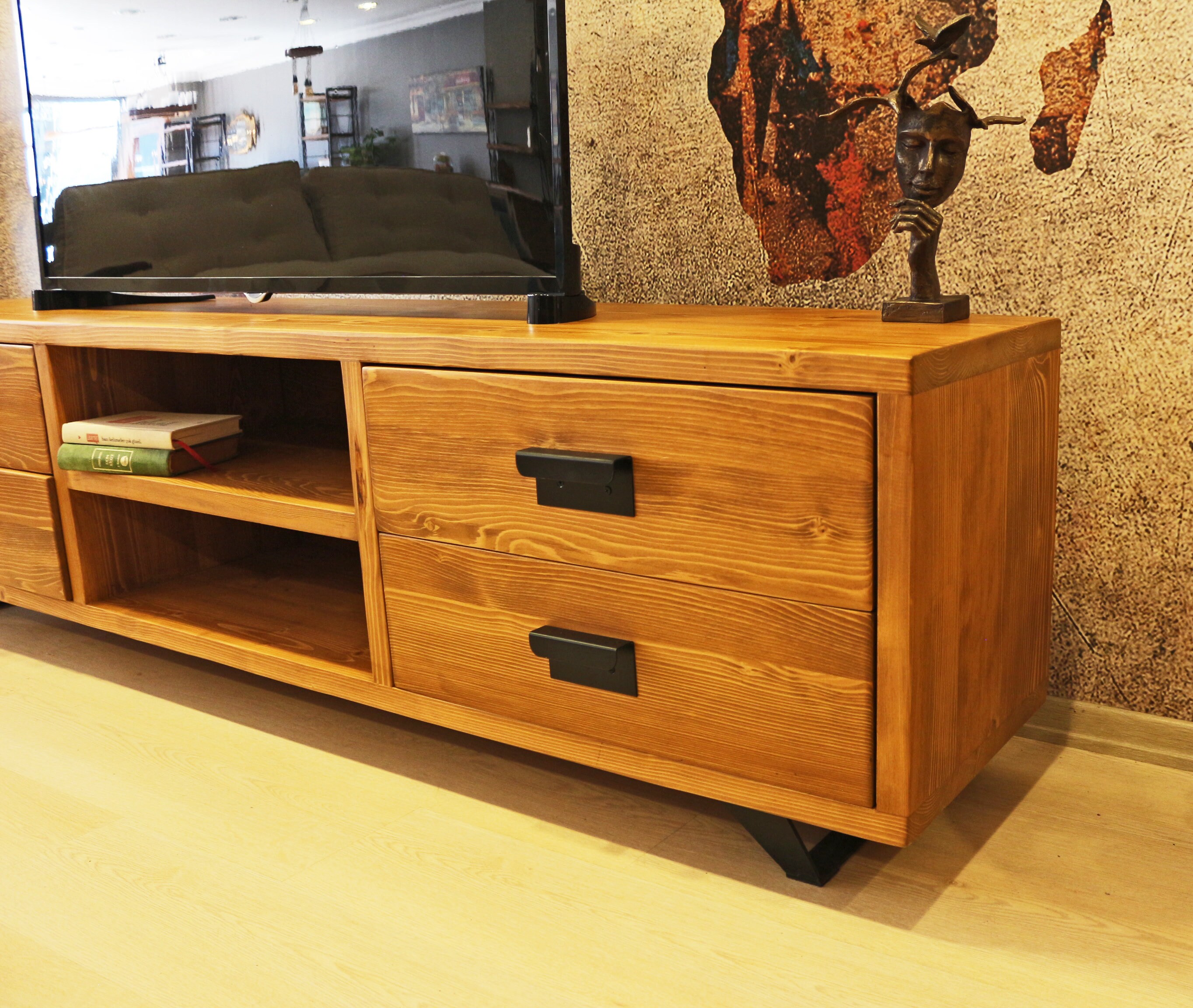 Rustic Wooden Tv Unit Natura / Solid Wooden Handmade Media - Etsy