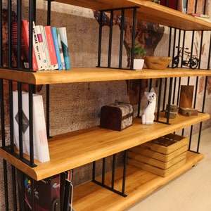 Rustic Wooden Bookshelf - Hasir / Solid Wood Open Bookcase / Industrial ...