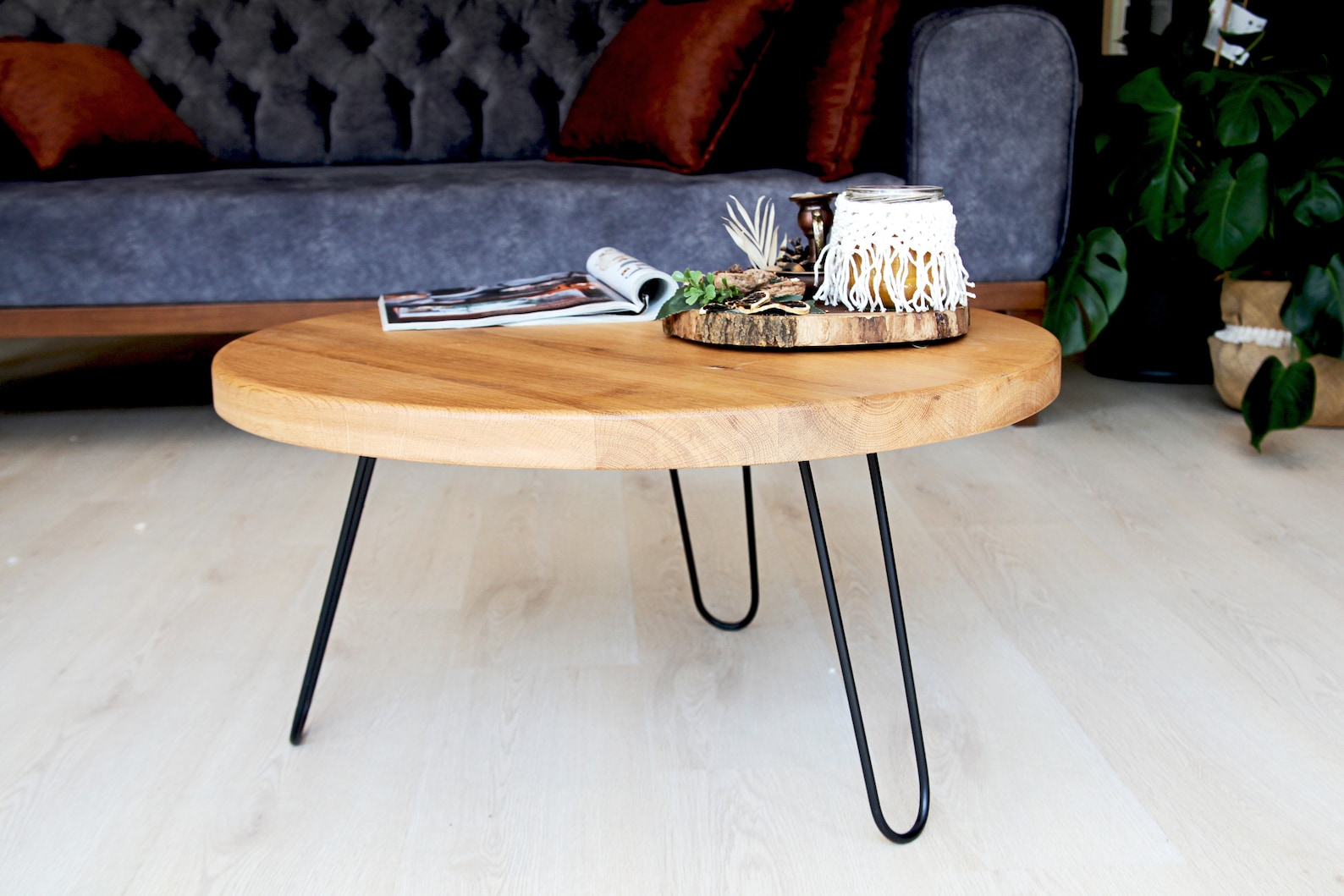 Solid Oak Wood Round Coffee Table Modern Farmhouse Sofa - Etsy
