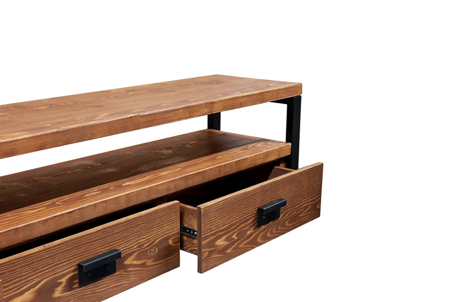 Solid Wood Tv Stand - Rokko / Vintage Design Wood and Metal Tv Unit ...
