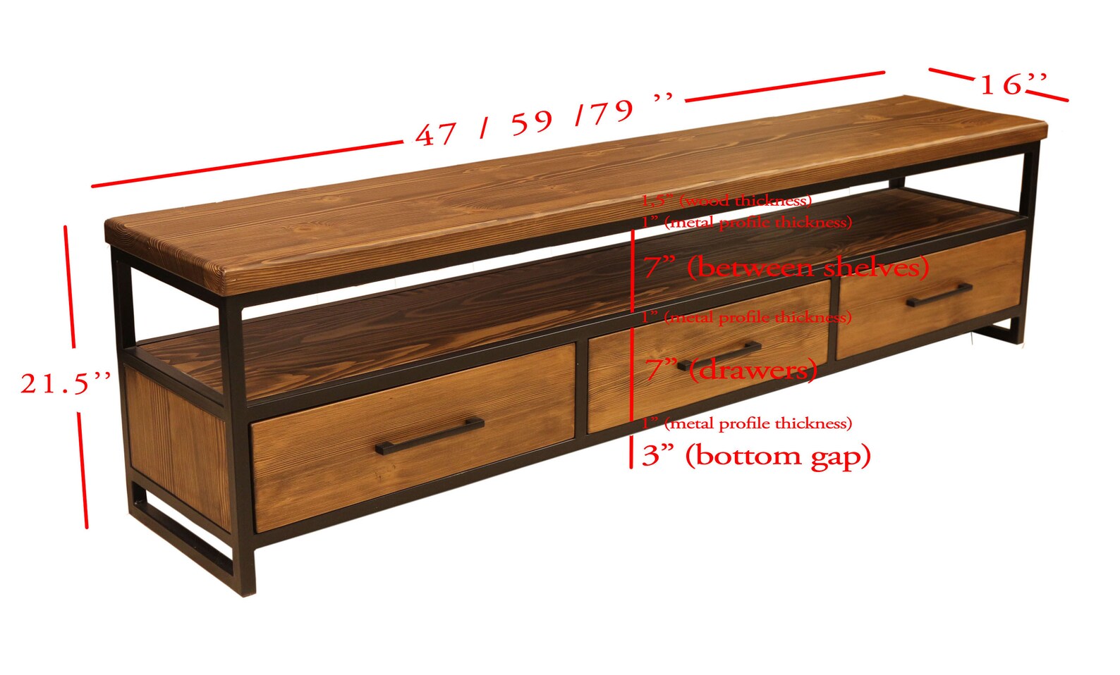 Natural Wood Tv Stand Carmen / Solid Wooden and Metal Media | Etsy