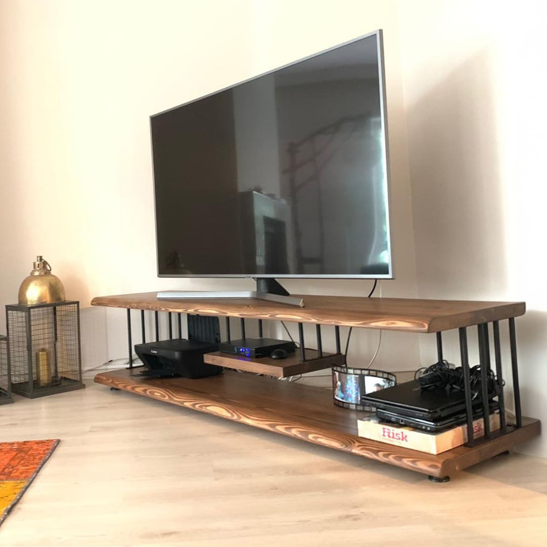 Solid Wood Tv Stand Hasir Solid Wooden and Metal Tv Unit Farmhouse Media Console Rustic Tv Stand Etsy