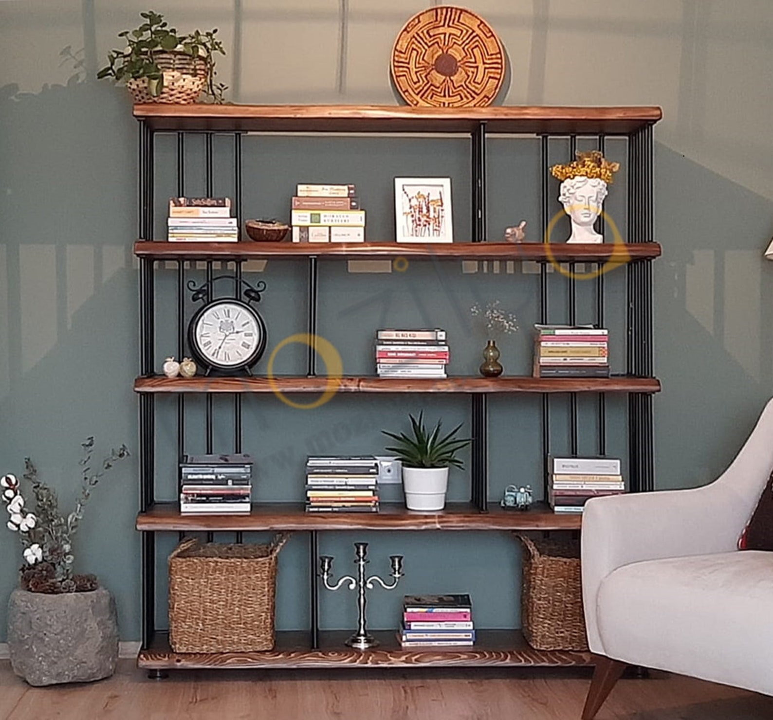 Rustic Wooden Bookshelf Hasir / Solid Wood Open Bookcase / - Etsy