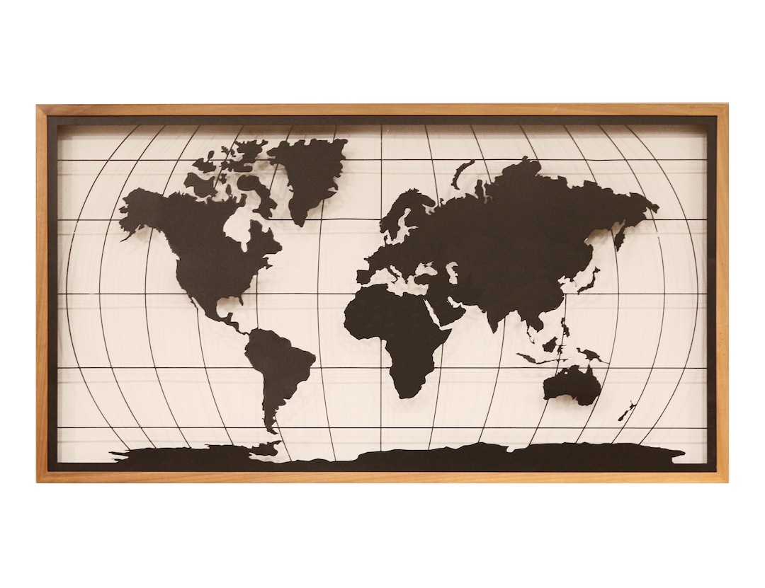 Decorative World Map Poster / Metal Wall Decor With Wood Frame / Laser ...