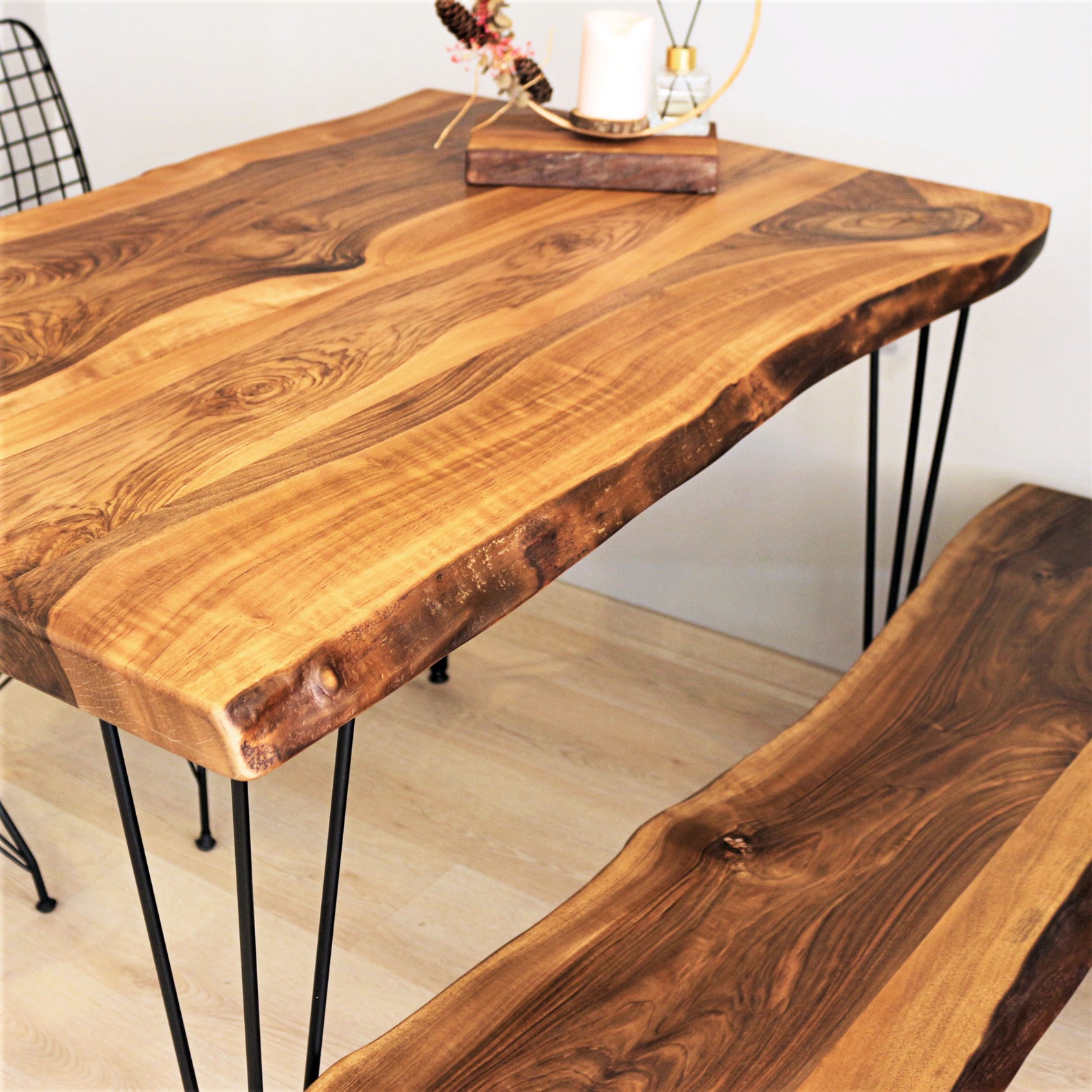 Solid Walnut Wood Dining Table Live Edge Table With Metal - Etsy