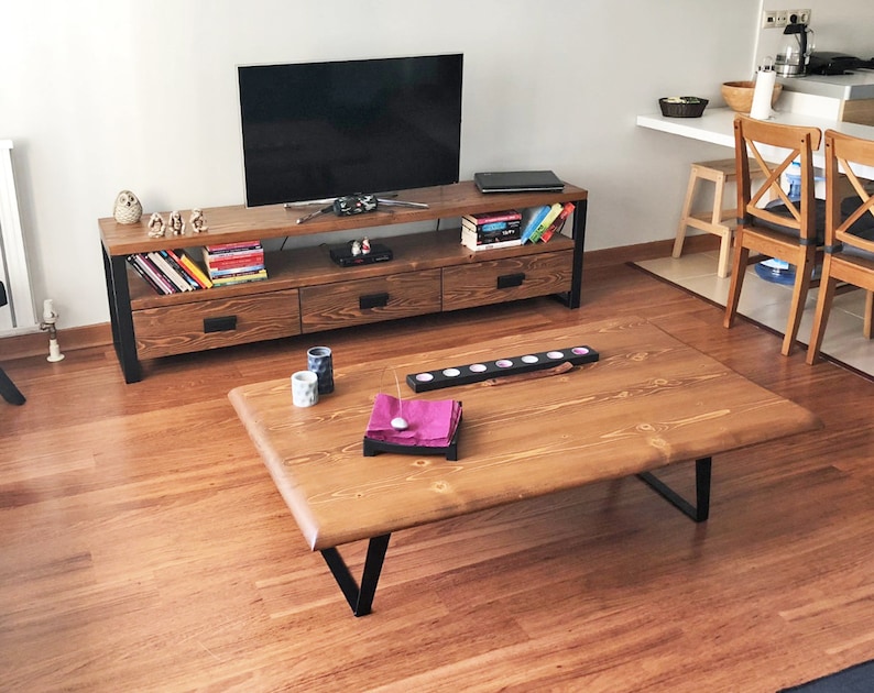 Solid Wood Coffee Table Asya / Handmade Wood and Metal Legs - Etsy