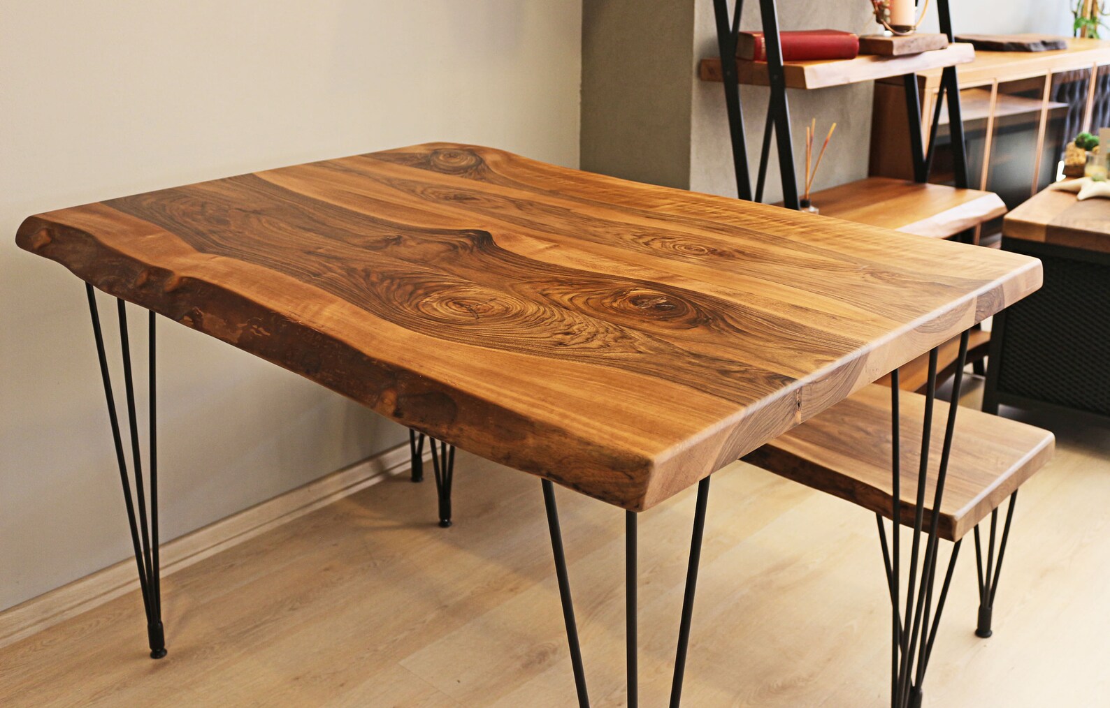 Solid Walnut Wood Dining Table Live Edge Table With Metal - Etsy