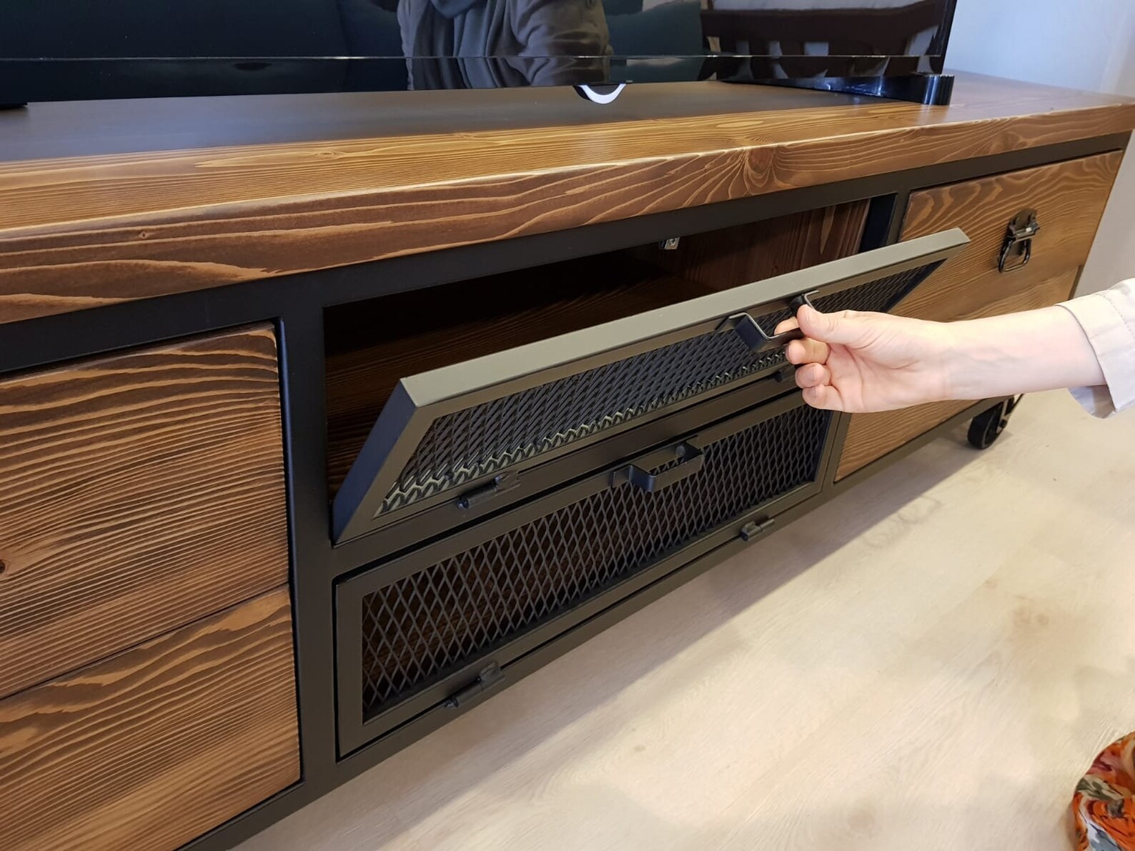 Modern Industrial Wood and Steel Tv Unit - Urban / Natural Wooden and ...