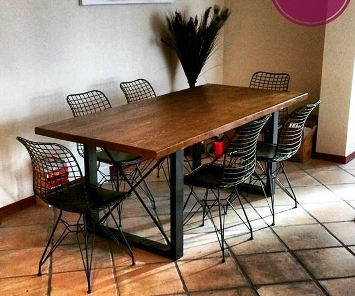 Dining Room Table and Bench With Metal Legs Cross / Solid - Etsy