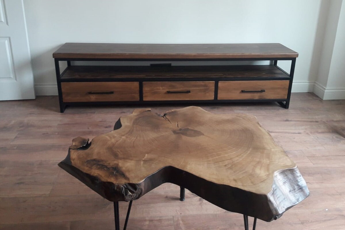 Natural Wood Tv Stand Carmen / Solid Wooden and Metal Media | Etsy