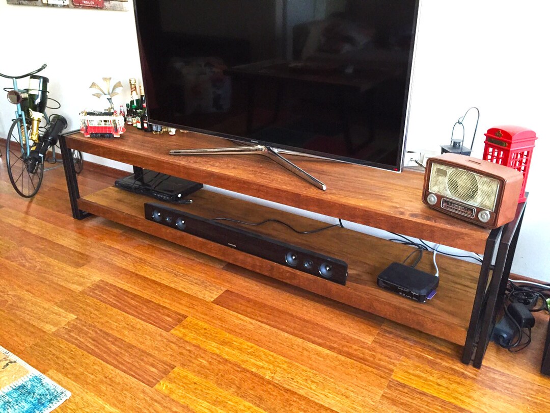 Wood and Metal Tv Stand Rokko / Solid Wooden and Metal Media - Etsy