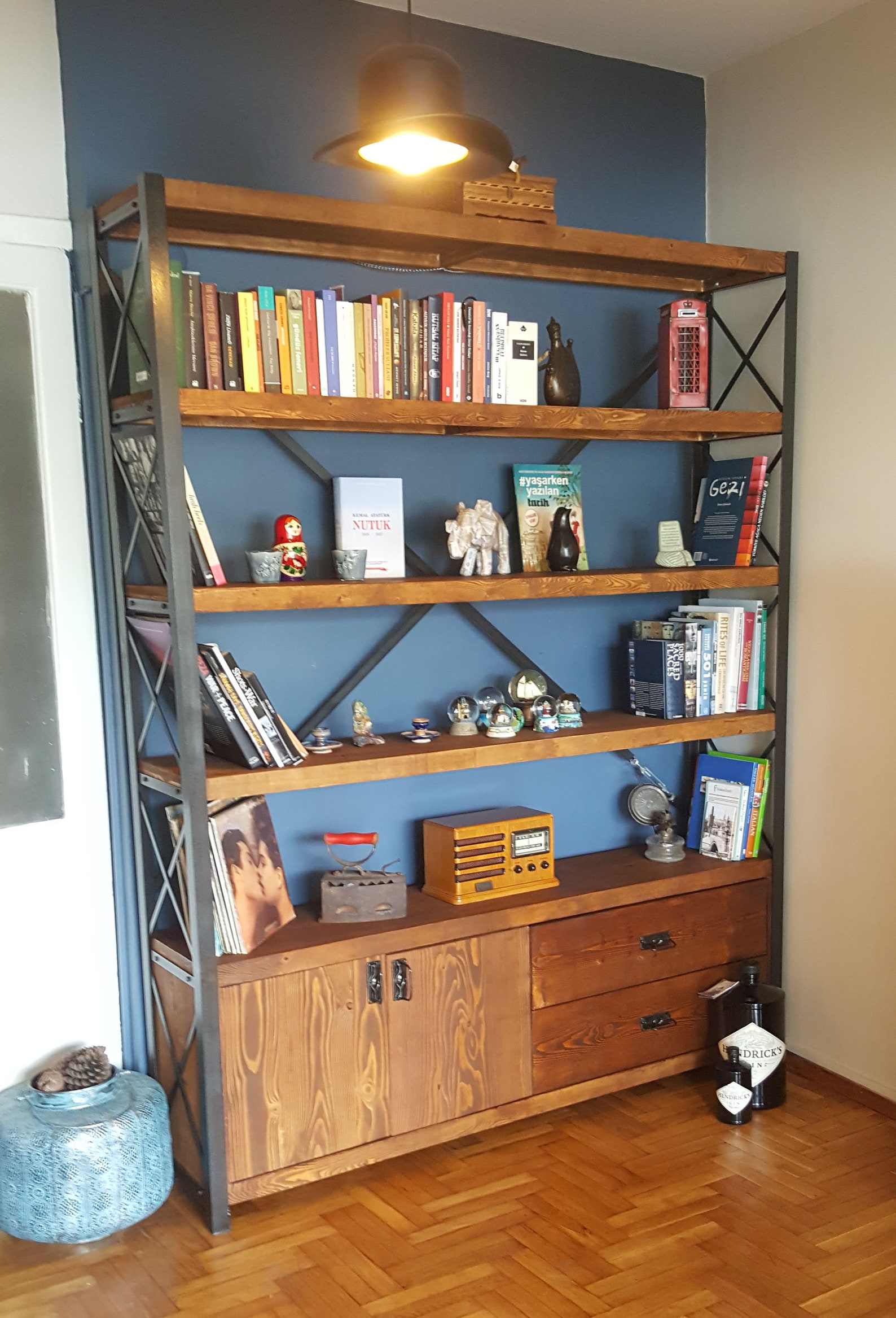 Solid Wood Bookshelf With Cabinet - Cross X / Display Bookcase With ...
