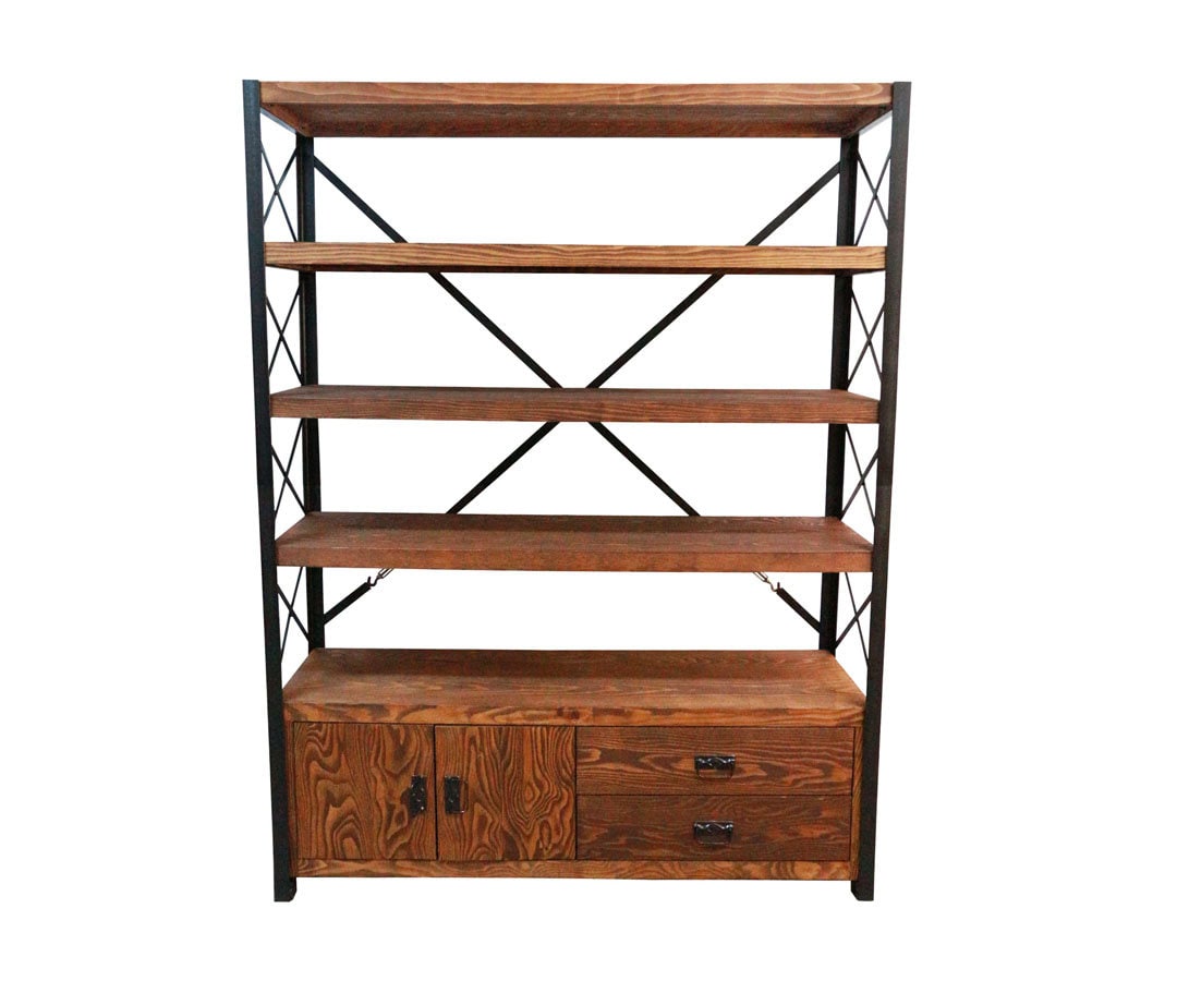 Solid Wood Bookshelf With Cabinet - Cross X / Display Bookcase With ...