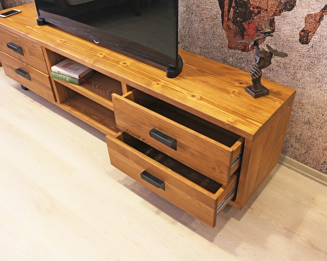 Rustic Wooden Tv Unit Natura / Solid Wooden Handmade Media - Etsy