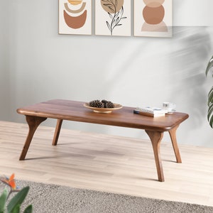 Mid Century Coffee Table , Solid Wood Rectangle Coffee Table ...