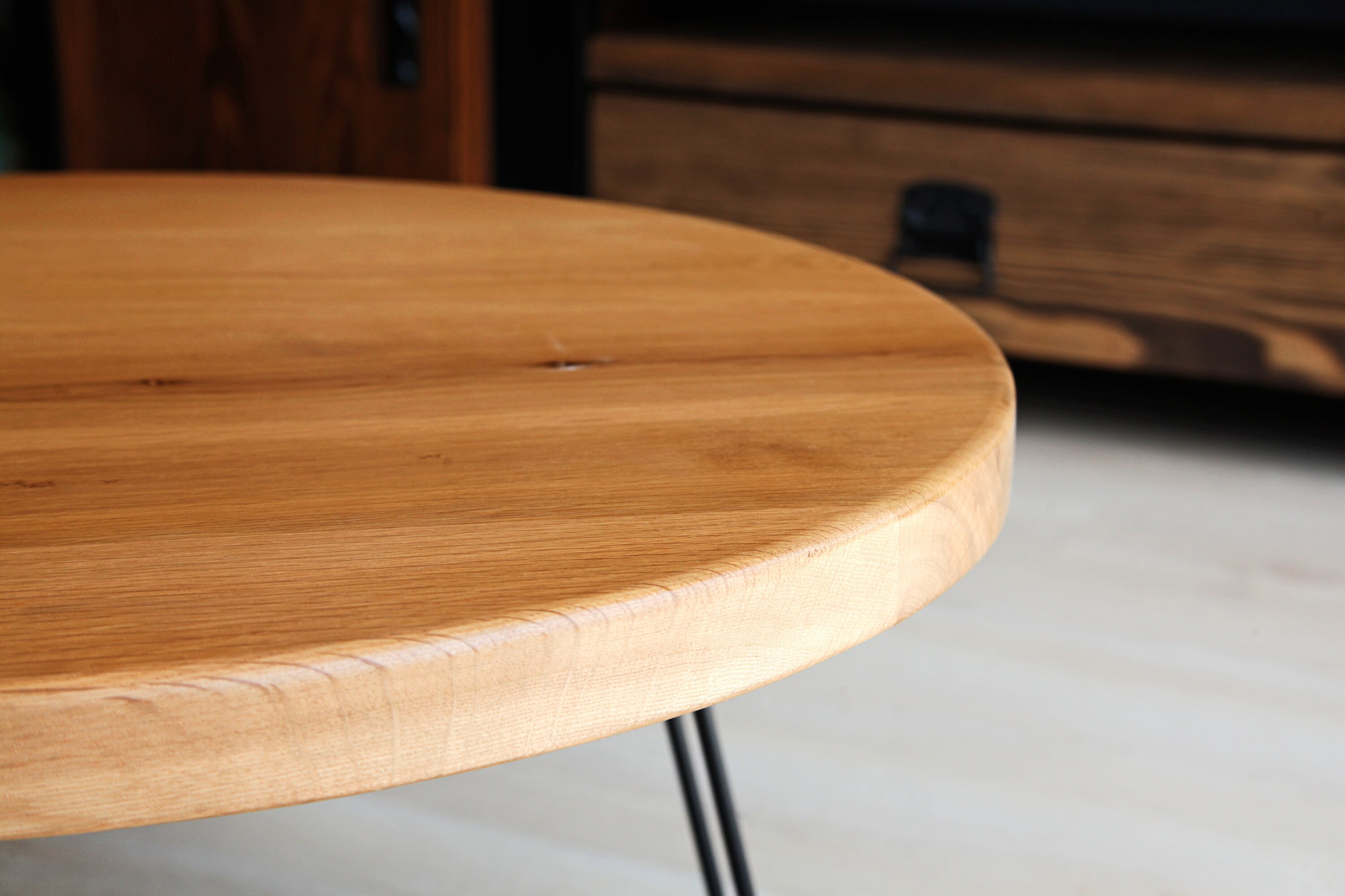 Solid Oak Wood Round Coffee Table Modern Farmhouse Sofa - Etsy