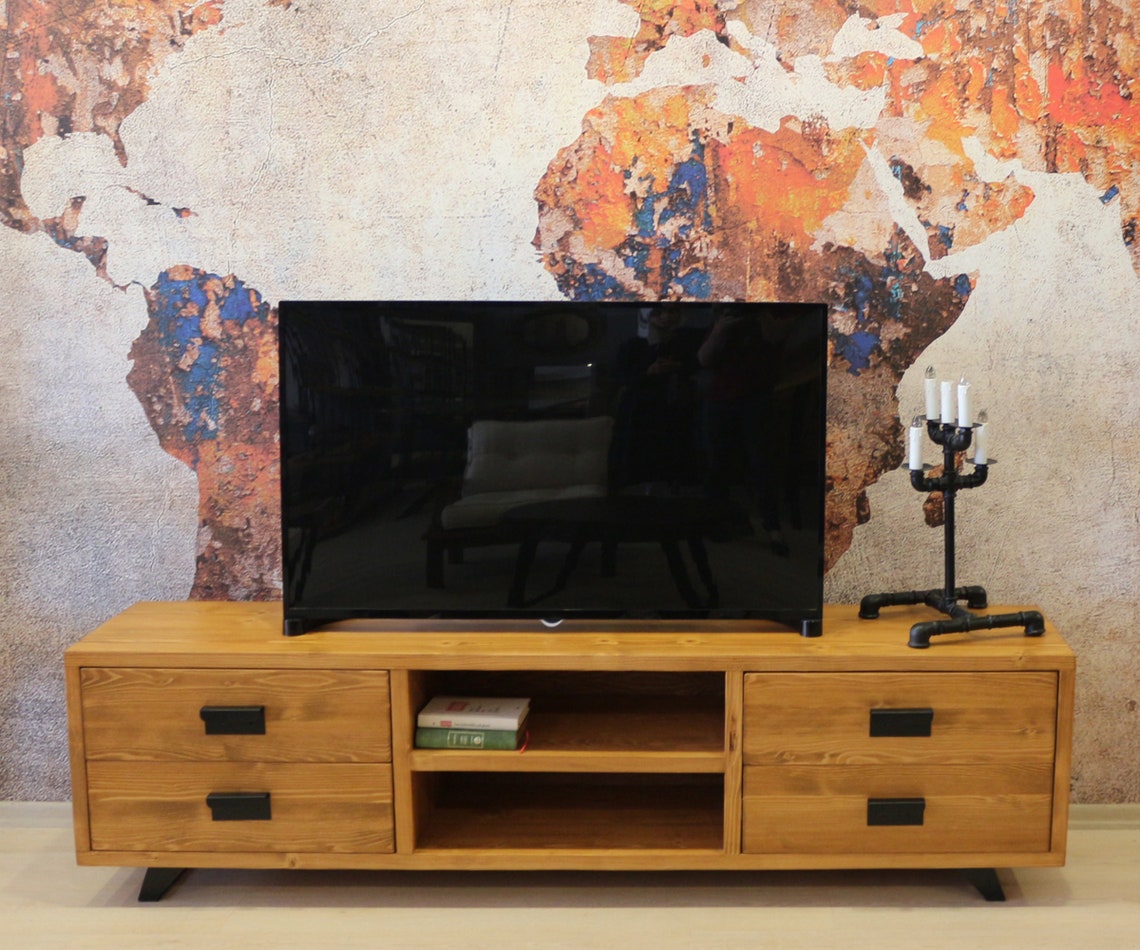 Rustic Wooden Tv Unit Natura / Solid Wooden Handmade Media - Etsy