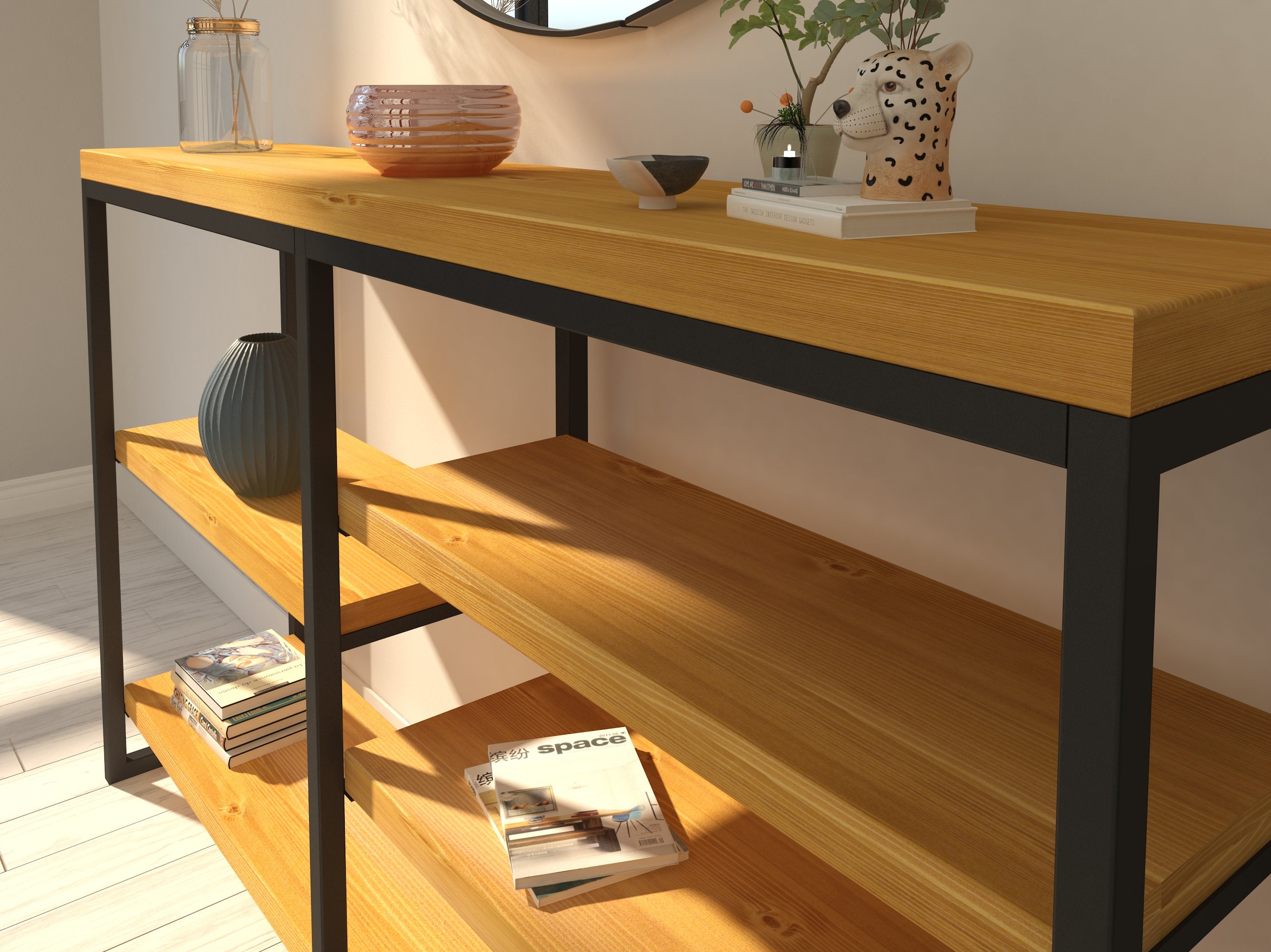 Solid Wood Console Table With Metal Frame Rustic Modern - Etsy