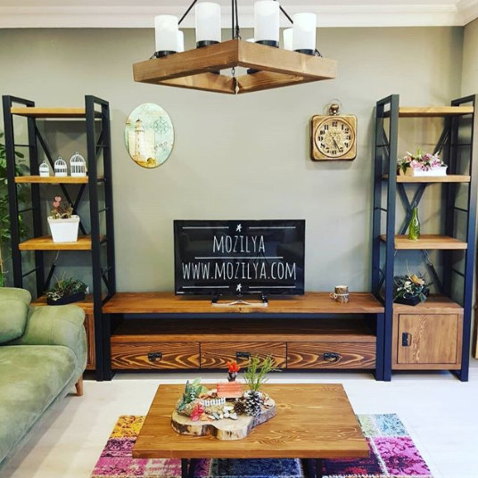 Solid Wood Tv Stand - Rokko / Vintage Design Wood and Metal Tv Unit ...