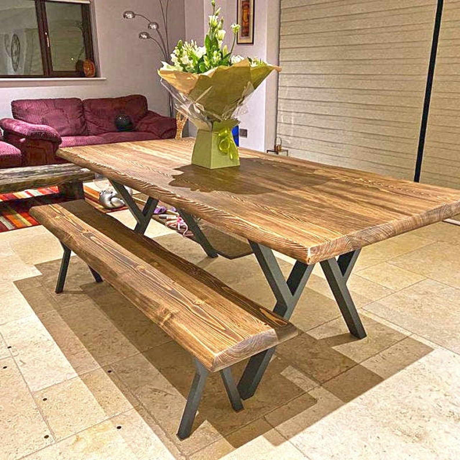 Dining Table and Bench - Custom Size and Color Options / Handmade Solid ...