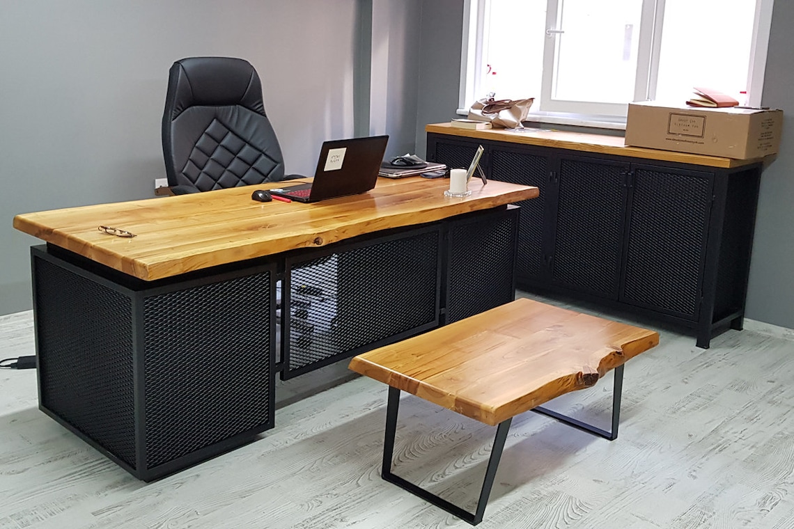 Solid Wood Office Desk Dark / Executive Office Table / | Etsy