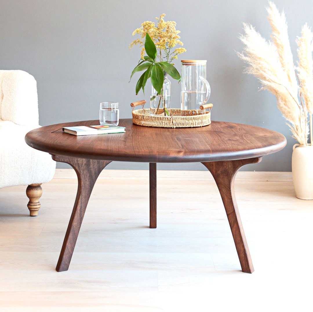 Walnut Round Coffee Table , Mid Century Modern Wooden Coffee Table ...