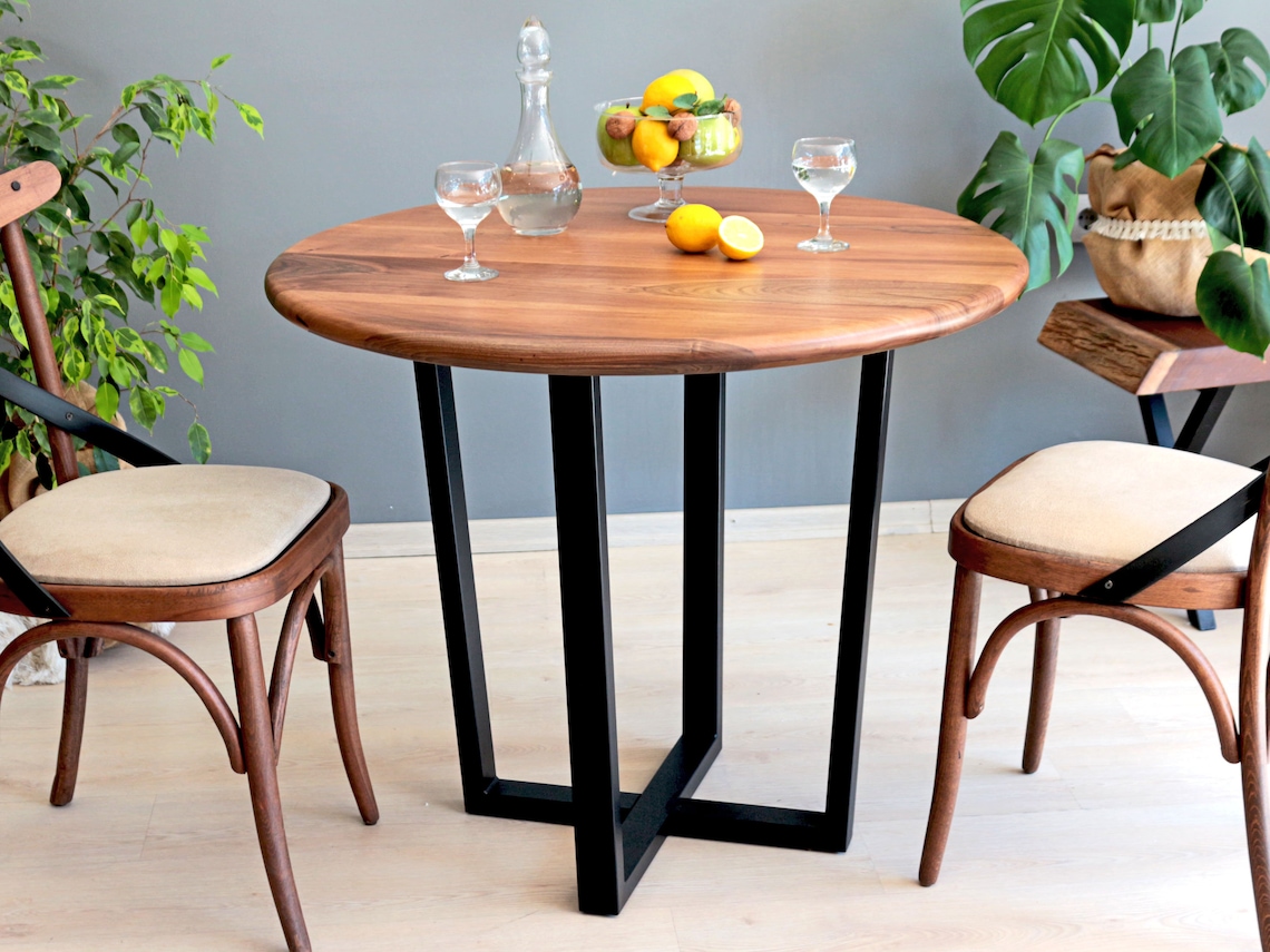 Round Dining Table Mid Century Modern Solid Wood Table - Etsy