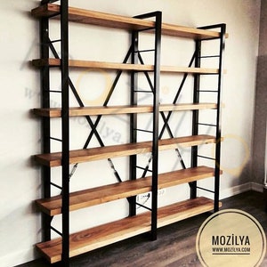 Rustic Wooden Bookshelf - Timber X / Handmade Solid Wood and Metal ...